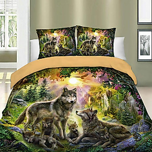 3pcs 3D Bedding Set Animal Full Queen Duvet Cover Set Bed Sheet Wolf Printed Twin King Quilt Cover Bed Linens with Pillowcases (US Twin)