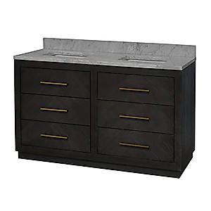 Kitchen Bath Collection Avery 60-inch Double Bathroom Vanity (Carrara/Dark Oak): includes Dark Oak Cabinet with Stunning Carrara Marble Countertop and White Ceramic Sinks
