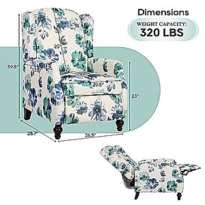 BAIJIAWEI B Wingback Recliner Chair - Tufted Arm Chair Recliner - Fabric Push Back Recliner Chair for Living Room Adjustable Backrest (Single, Green Floral)