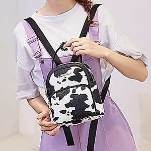 ASUYOERU Vintage Women PU Animal Pattern Print Backpack Preppy Style Mini Handbags, Cow Pattern, large 41*30*12cm