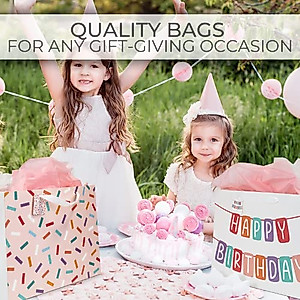 Beautiful Birthday Gift Bags Set of 2 - Large 16" Bags with Handles incl. Matching Tissue Paper, Cards & Stickers - Reusable and Perfect For Presents of Any Girls/Boys Kids Party & Special Occasion