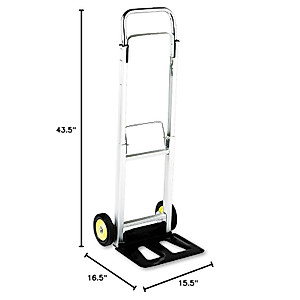 Safco Products Hide-Away Fold Up Collapsible Utility Hand Truck, 250 lb Capacity, Aluminum Frame, Steel Toe Plate, 2 6" Smooth Rolling Rubber Wheels