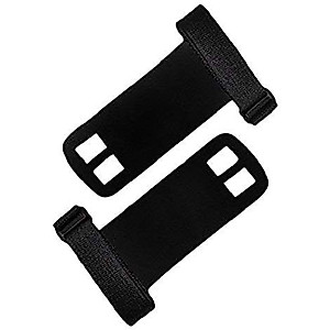 WODFitters Textured Leather Hand Grips for Cross Training, Kettlebells, Powerlifting, Chin Ups, Pull Ups, WODs & Gymnastics - with Grips Storage Pouch (Black, Small - Fits up to 4")