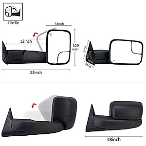 Perfit Zone TOWING MIRROR PAIR SET Replacement for 98-02 RAM 1500 2500 3500 Powered Heated Black