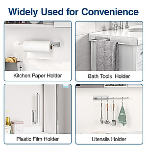 Paper Towel Holder Under Cabinet - Both Available in Adhesive and Drilling - Upgraded Aluminum Paper Towel Holder Wall Mount - Kitchen Towel Holder