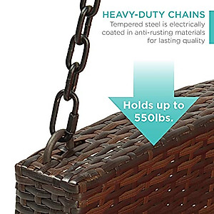 Best Choice Products Woven Wicker Outdoor Porch Swing, Hanging Patio Bench for Deck, Garden w/Mounting Chains, Seat Cushion - Brown/Red