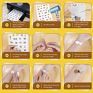 Printable Temporary Tattoo Paper for Inkjet Printer - 8.5"X11", 10 SHEETS - DIY Personalized Image Transfer Sheet for skin