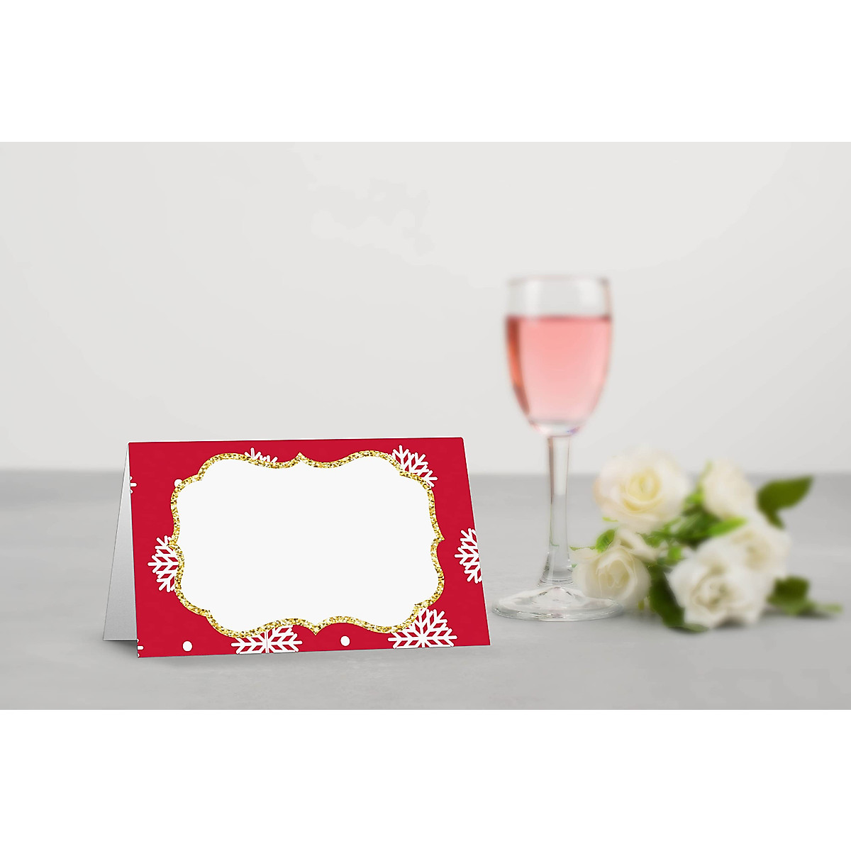 Table Place Card, Christmas Themed Tent Style Cards, Pack of 25 Half-Fold Reception Place Card, Perfect for Christmas Party, Wedding, Bridal & Baby Shower, Birthday, Banquet and Special Events B03
