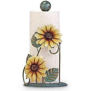 Sunflower-Themed Paper Towel Holder- Indoor Decorative Accent and Practical Accessory for Kitchen & Dining-Beautifully Designed Rustic Farmhouse Stand for Countertops,Complementing Sunflower Dish Sets