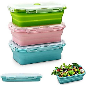 Alimat PluS Silicone Food Storage Containers with Lids - 3 Pack Set 40oz/1200ml Collapsible Meal Prep Lunch Containers - Microwave, Freezer and Dishwasher Safe