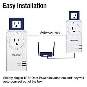 TRENDnet Powerline 1300 AV2 Adapter with Built-in Outlet, Gigabit Port, IEEE 1905.1 & IEEE 1901, Range Up to 300m (984 ft.), TPL-423E, White