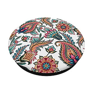 White Background Red Blue Leaves Flower Paisley PopSockets PopGrip: Swappable Grip for Phones & Tablets