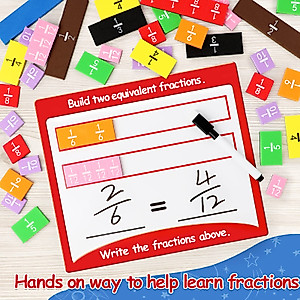 Torlam Magnetic Fraction Tiles & Fraction Circles Activity Set - Math Manipulatives for Elementary School - Fraction Magnets & Resources - Fraction Strips & Bars