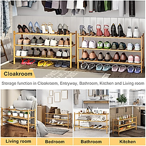 Furshus Long Shoe Rack, 3-Tier Bamboo Stackable Shoe Shelf Storage Organizer, Shoe Stand for Closet, Entryway and Hallway