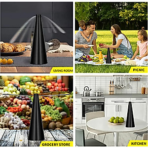 Fly Swatter Fan by AlphaDesignLuxe (USB or AA Battery Powered), Repellent Outdoor Indoor Portable Table Top Fan Fly Spinner with Holographic Blades for Picnic Patio Home Party BBQ (Bronze)