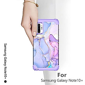 Hekodonk Galaxy Note 10 Plus Case - Heavy Duty Shockproof Protection, Hard Plastic & Silicone Rubber Hybrid, Purple Marble