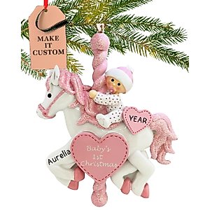 Personalized Babys First Christmas Ornament 2024 Girl – Fast & Free 24h Customization – New Baby Ornament for Tree – Custom Gift Wrapped Pink Baby Carousel 1st Christmas Ornament
