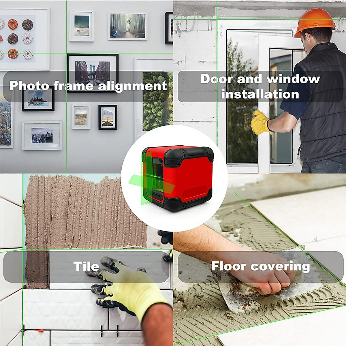 YIYITOOLS Line Laser Level Tools 100ft Green Self Fit for Indoor Outdoor Picture Hanging Construction Wall Writing Tile Installation, SN011G