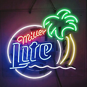 Palm Tree Beer Neon Bar Signs for Home Bar Real Glass Beer Bar Pub Party Store Shop Recreation Room Home Room Wall Window Display Neon Light Signs 24x20