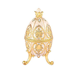 Furuida Trinket Box with Hinged White Faberge Egg Enameled Jewelry Box Classic Ornaments Metal Craft Gift for Home Decor