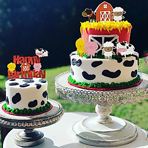 Wolpark Glitter Farm Animal Cake Toppers Farm Animal Cupcake Toppers 25 PCS Farm Birthday Party Supplies Decorations for Baby Shower Kids Birthday Cartoon Cupcake Topper Picks