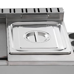 CRYBY Gas Griddle, 6L/1.59Gal Stainless Steel Griddle & Deep Fryer Combo Gas Deep Fryer Gas Grill Griddle with Oil Draining Basket, Lid & 3 Spice Boxes, Commercial Griddle with Fryer for RV, Camping