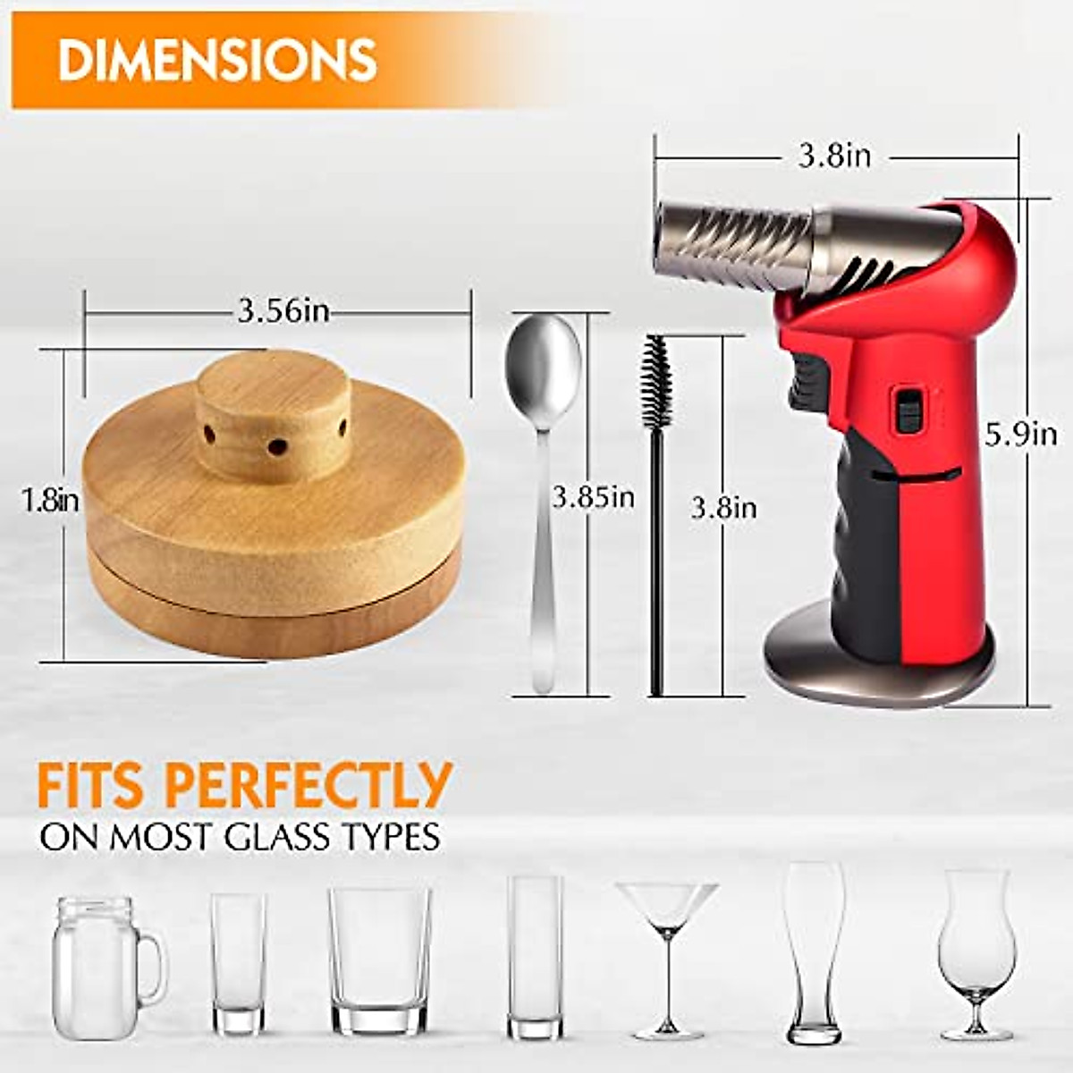 Cocktail Smoker Kit with Torch,include 4 Packs of Wood Chips for Whiskey and Bourbon. Infuse Cocktails, Whiskey, Cheese, Salad, Wine, and meats. Gifts for Your Friends, Husband, Dad. （No Butane Gas）
