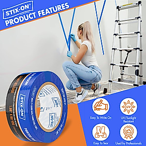 STIX-ON Painter’s Tape – 2 inch/ 1.88 inch x 60 yds Masking Tape Rolls – Paint Tap for Wall, Trim, Glass, Metal – Fine Line Tape for Precise Lines, Edges – Residue-Free Blue Painters Tape-Single Roll