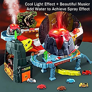 Juqic Children's Toy Car Ramp Track Dinosaur Spray Hills Adventure Railcar Slot Car Vehicle Race Play Set with 20 Mini Cars for Preschool Boys Puzzles Gifts Kids Ages 3 to 6 or Older (Spray Dinosaur)