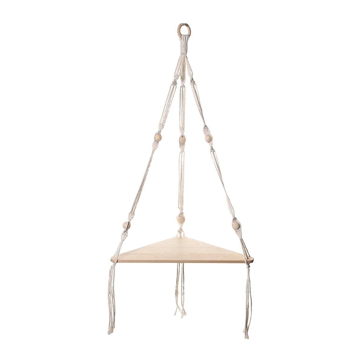 Generic Macrame Hanging Shelf Shelf Rustic White Handmade Corner Rope Shelf for, 32.5cmx23.5cmx75cm, Beige