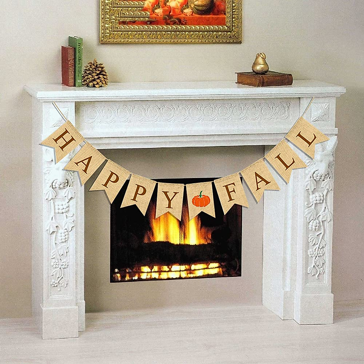 Happy Fall Burlap Banners Thanksgiving Pumpkin Burlap Banners Garlands for Fireplace Mantel Decoration Rustic Happy Fall Banner for Thanksgiving Party Supplies