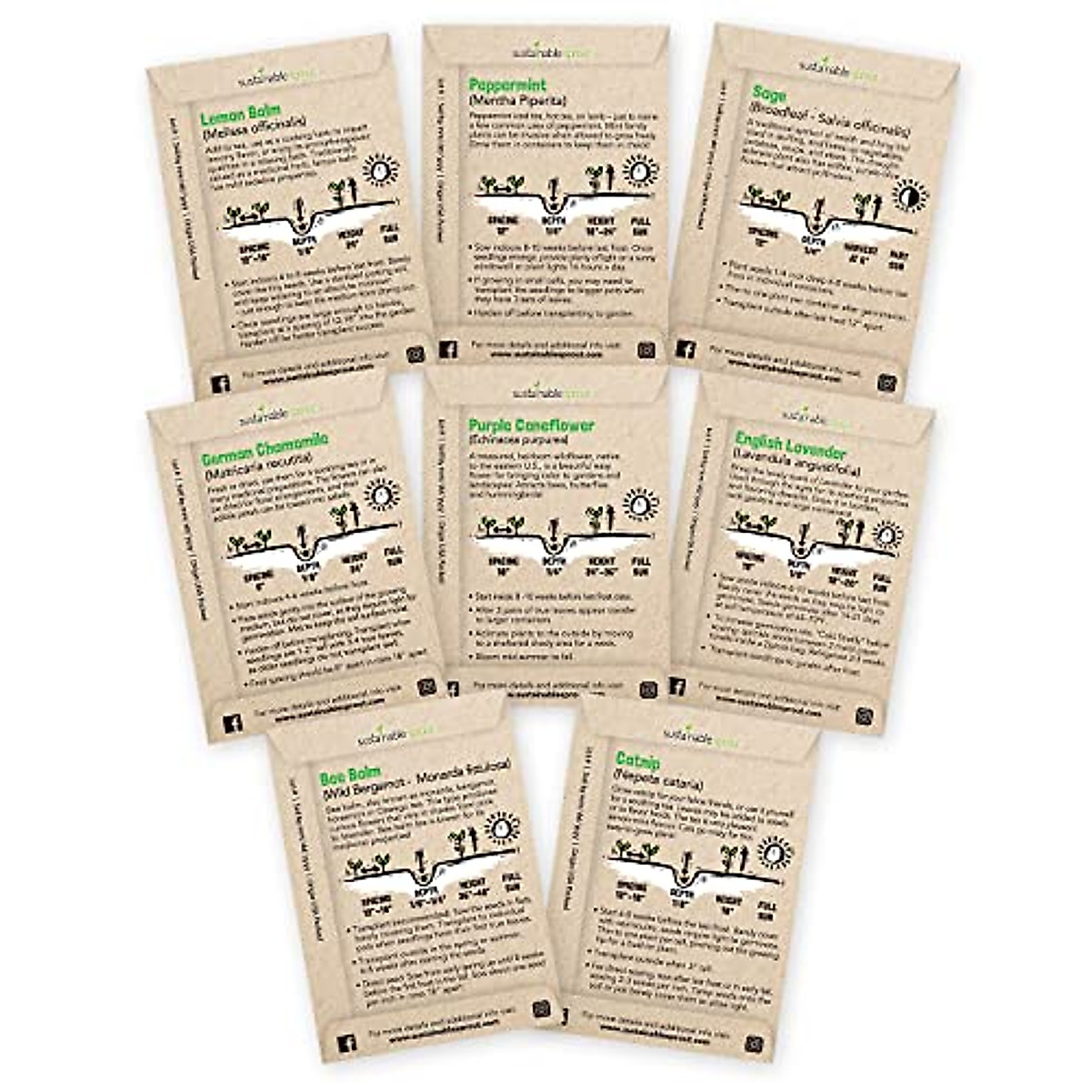 Medicinal Seeds for Planting 8-Pack – Herbal Tea Seeds Catnip, Chamomile, Lavender, Peppermint, Lemon Balm, Bee Balm, Catnip, Echinacea Seeds, Lavender Seeds & Sage- Seeds for Planting for Herb Garden