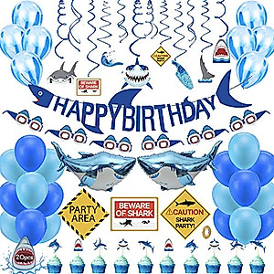 Shark Birthday Party Decorations,73 pcs Shark Theme Birthday Party Supplies for Kids,Boys Include Shark Balloons,Shark Birthday Banner,Shark Cake Topper for Ocean Theme Birthday Party