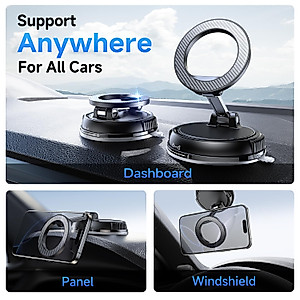 Car Phone Holder for Magsafe [78+LBS Strongest Suction & 2400gf Strongest Magnetic] 360° Adjustable Car Phone Mount, Cell Phone Holders for Your Car for All Smartphones & All Car Models (Carbon Fiber)