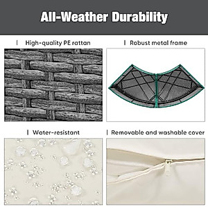 EOVTK Outdoor Patio Round Daybed, All-Weather Rattan Sectional Sofa Set with Liftable Table, Washable Cushions and 6 Pillows for Backyard Poolside, Beige