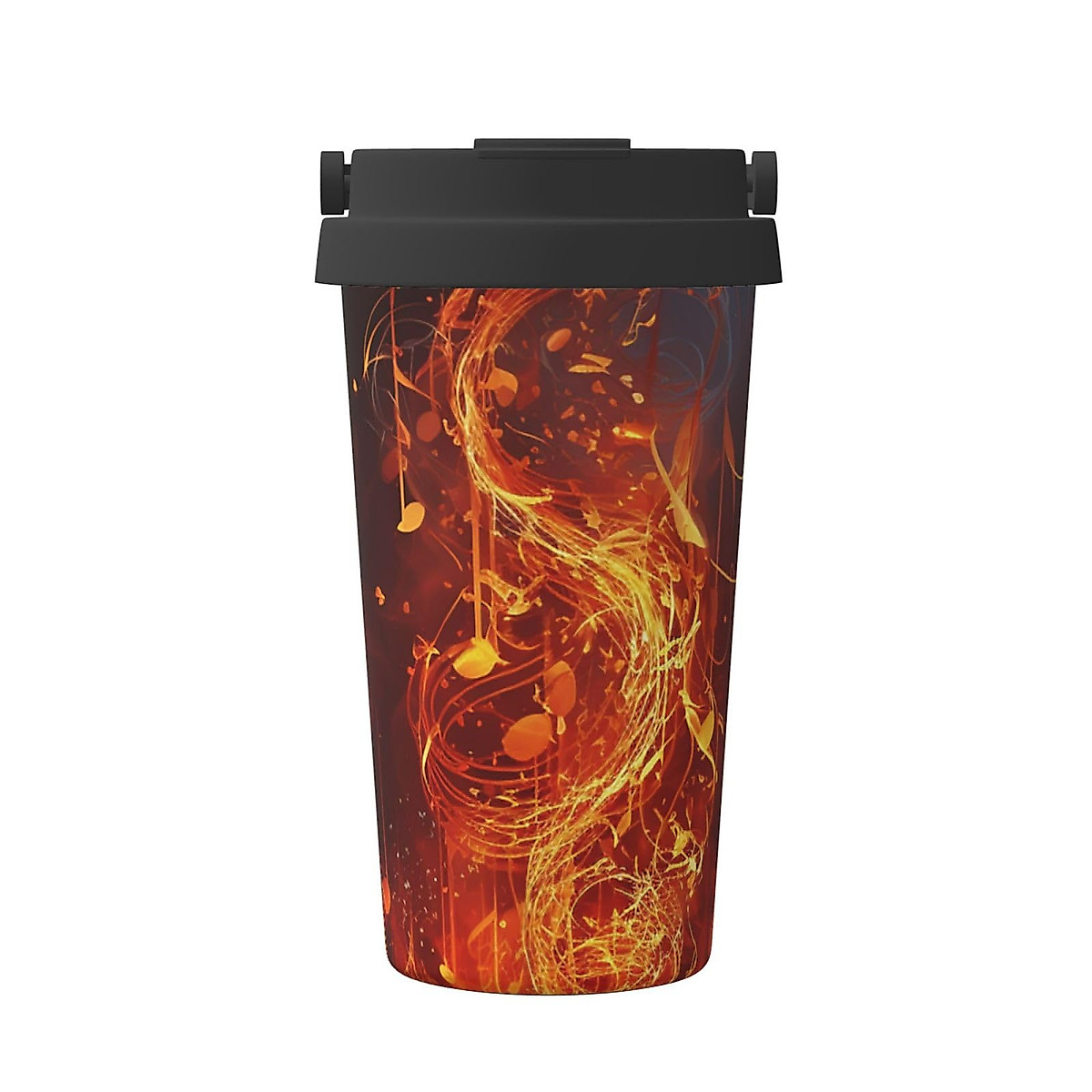 Reusable Coffee Mug with Lid and Handle, Red Flame Music Note Tumbler for Hot & Cold Drinks 16oz Stainless Steel Insulated Coffee Tumblers Double Wall Vacuum Thermal Cup