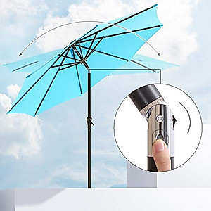 SONGMICS 7.5 ft Outdoor Umbrella, 8 Ribs, UPF 50+, Tilt and Crank, Base Not Included, for Deck, Patio, Garden, Pool, Lake Blue
