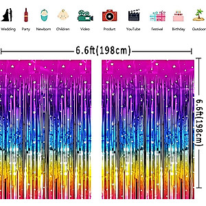 Masxkle 2 Pack (3.3x6.6Ft) Sparkling Neon Rainbow Party Decorations Rainbow Foil Fringe Curtain Backdrop for Birthday Wedding Engagement Bridal Shower Cartoon Party Decorations