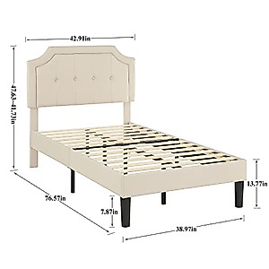 VECELO Premium Upholstered Platform Bed Diamond Stitched Panel Headboard, Metal Frame & 12 Strong Wood Slat Support, Mattress Foundation/Easy Assembly,Twin,Beige