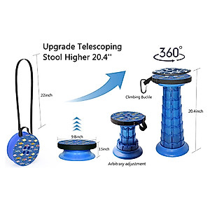 20.4“Telescoping Stool with Cushion,Portable Camping Stool More Sturdy Capacity 550Ib,Collapsible Retractable Stool Adjustable Folding Stool for Garden Fishing Hiking BBQ with Carry Bag,Carabiner