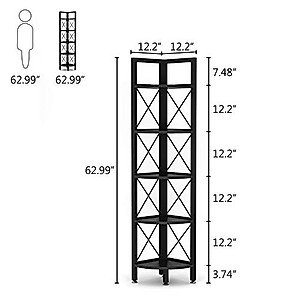 Tribesigns 5 Tier Corner Shelf, Corner Bookshelf Small Bookcase Corner Storage Rack Plant Stand for Living Room, Home Office, Kitchen, Small Space (Black)