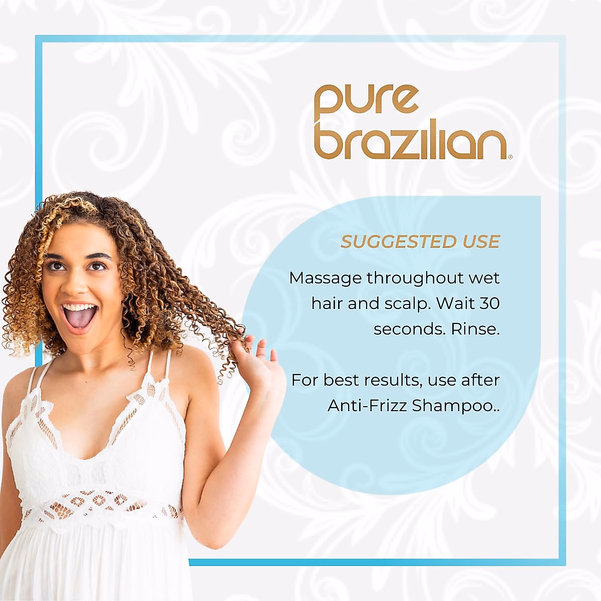 Pure Brazilian Anti-Frizz Daily Conditioner with Keratin & Acai, Smoothing & Strengthening for Shinier, Frizz-Free Hair, 13.5 Oz