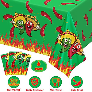 Plastic Chili Pepper Tablecloth Cinco De Mayo Table Cover Disposable Red Chili Decorations Supplies for Rectangular Table Chili Cook Off Party 54 x 108 Inch(6 Pieces)
