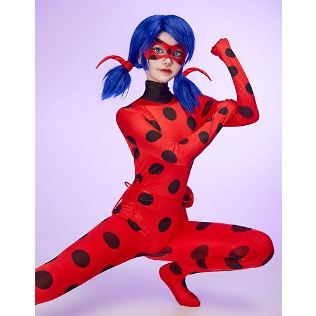 Miraculous Women's Classic Ladybug Screen Printing Jumpsuit with Eye Mask and Yoyo Bag Cosplay Costume (Large)