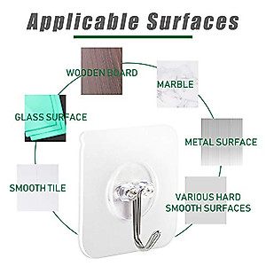 AROIC Adhesive Hooks for Hanging, 58 Packs Command Hook Heavy Duty Self Adhesive Wall Hooks 20 lbs / 9 kg (Max), Removable, Waterproof Hook for Bedroom Kitchen Bathroom