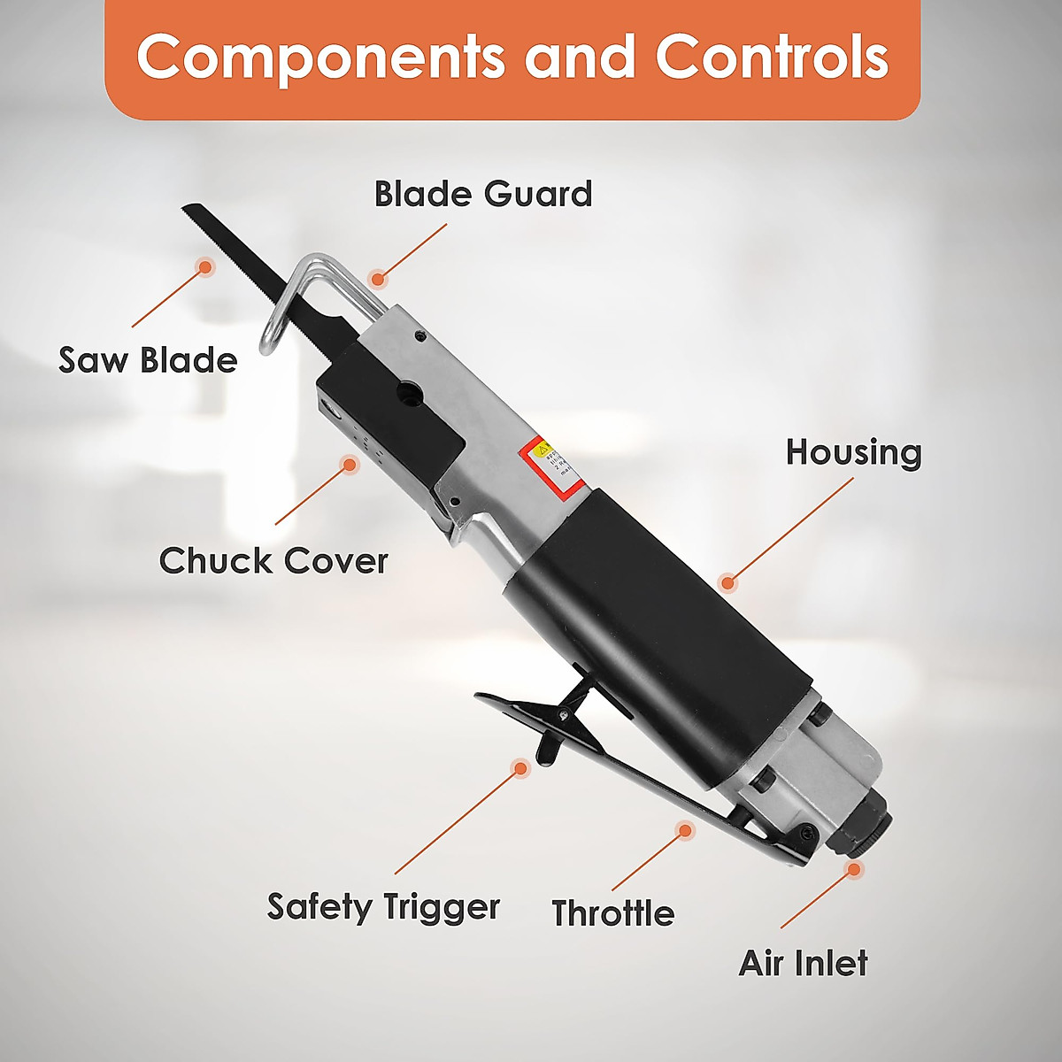 SHANTRA Air Body Saw Pneumatic Tool, Mini Reciprocating Saw for Metal, Lock Out Lever, Saber Saw with 6pcs 18T, 24T, 32T Saw Blades