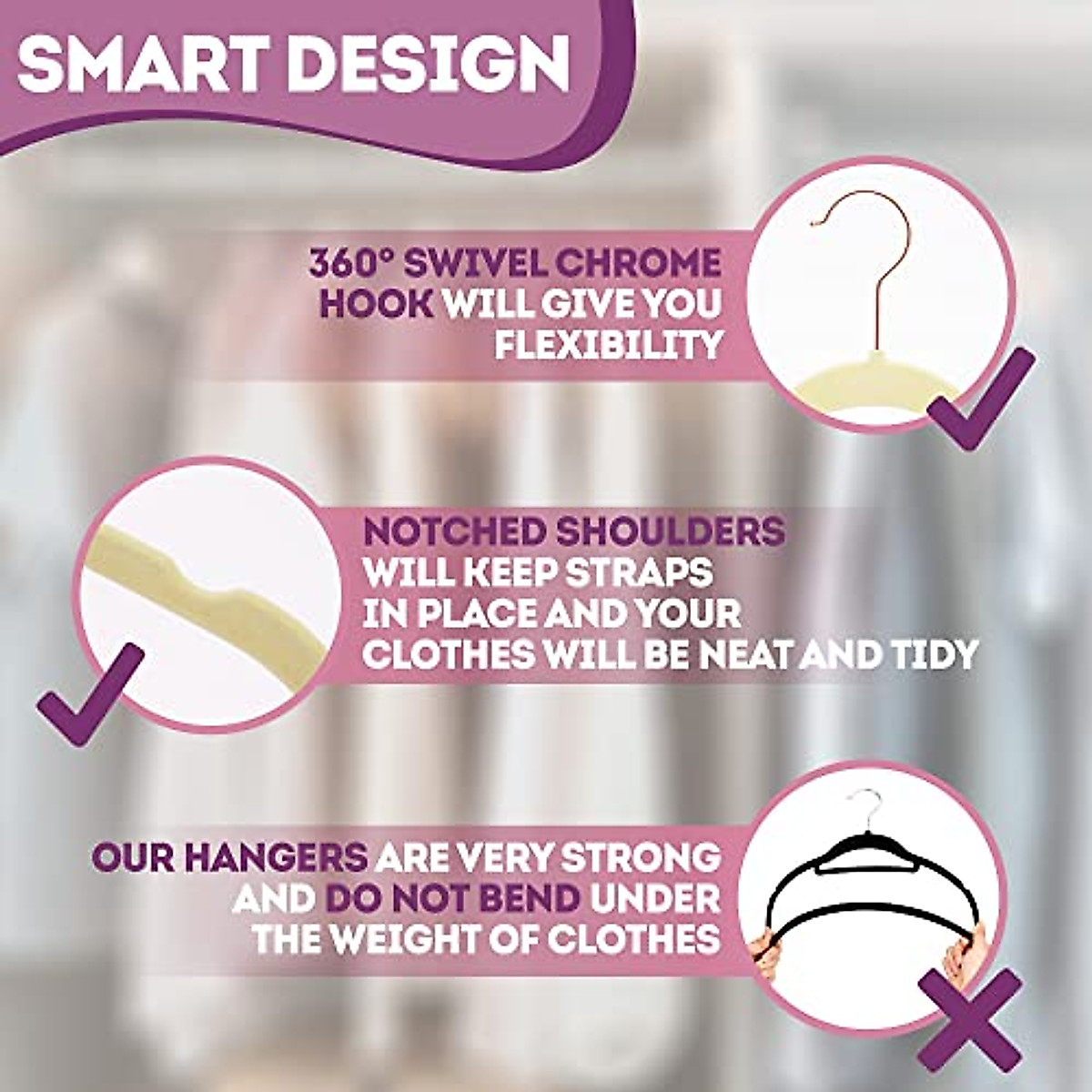 PUREVACY Velvet Non Slip Hangers Rose Gold 17.5", Pack of 25 Slim Velvet Hangers, Durable and Thin Velvet Coated Hangers for Clothes, Lightweight Velvet Hangers with Rose Gold Hooks