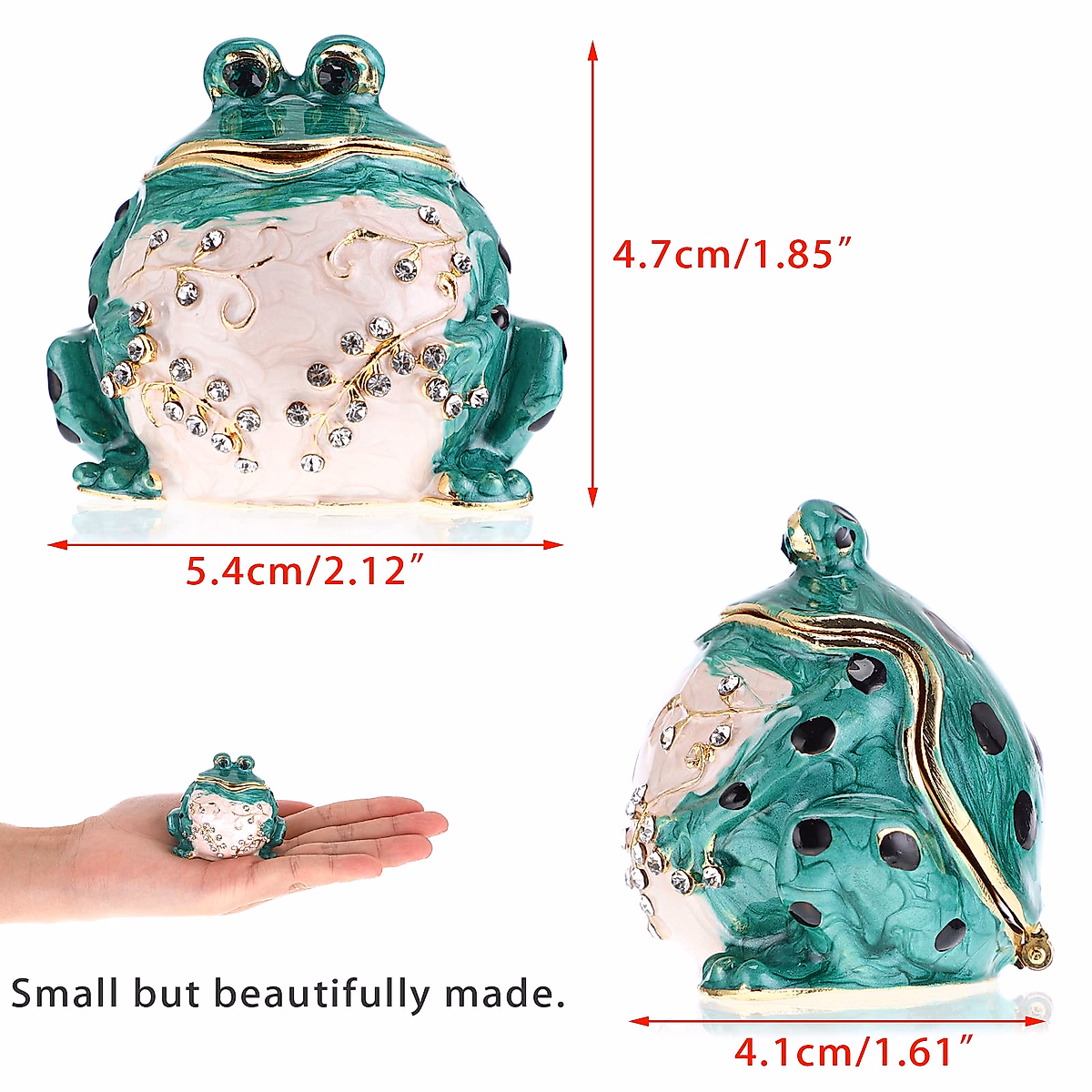 ELLDOO Mini Frog Trinket Box, Metal Enameled Decorative Box Ring Earrings Jewelry Organizer, Figurine Collectable Keepsake Home Decor
