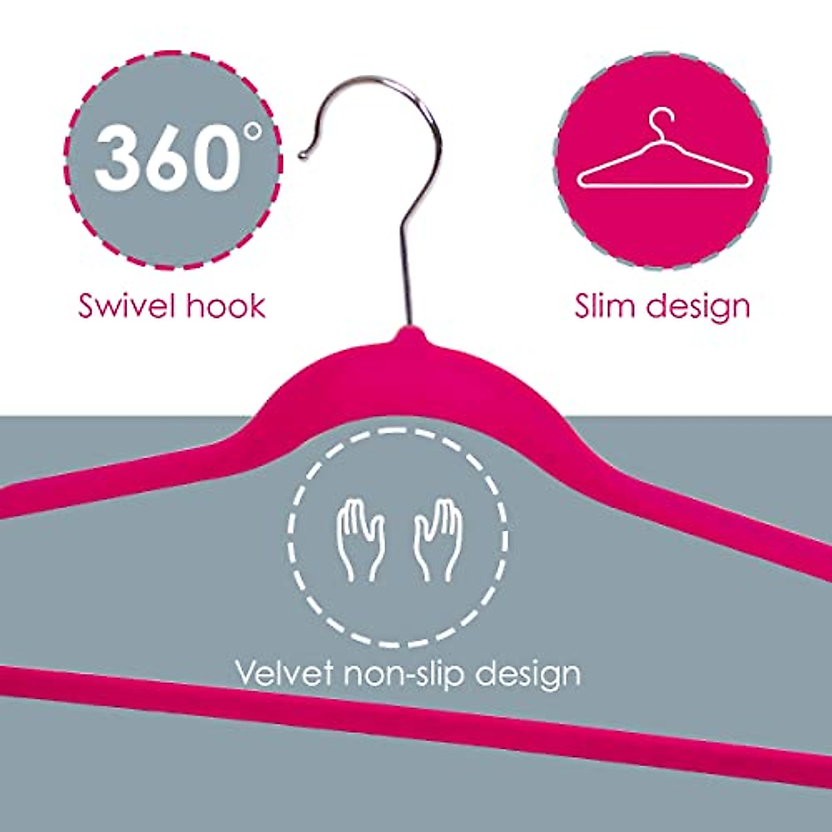 Velvet Clothes Hangers (Pack of 10), Fuchsia, by Home Basics | Hangers for Tops, Jackets, Dresses, and Pants | Contoured with Notches | Ultra-Thin Space Saving Clothes Hangers with Rotating Hooks