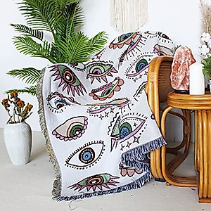 Boho Eyes Woven Throw Blanket Daisy Pattern Wall Carpet Sofa Bed Room Decor Tassel Thread Blanket Large Throw Tapestry Picnic Mat